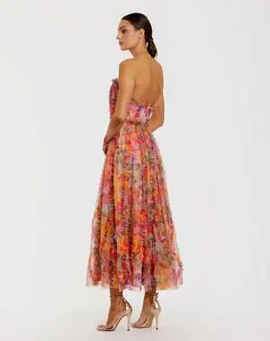 Mac Duggal Floral Strapless Ruffle Dress
