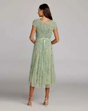 Mac Duggal Floral Embellished Cap Sleeve Midi Dress