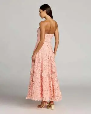 Mac Duggal Strapless Floral Embroidered Lace A-line Maxi Dress