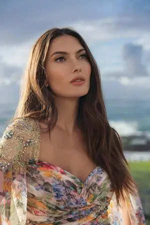 Mac Duggal Floral Gown With Beaded Cape Sleeves