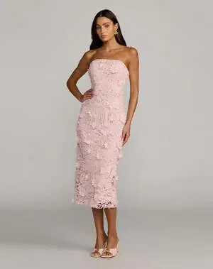 Mac Duggal Embroidered Lace Midi Dress - Blush