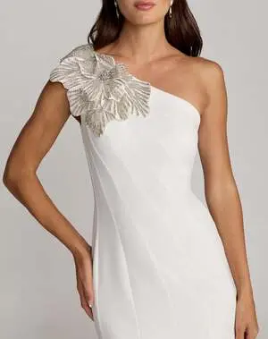 Mac Duggal One Shoulder Midi Dress With 3d Flower Embellishment