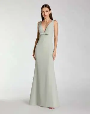 Mac Duggal Petite Crepe Mermaid Gown With Bow - Sage