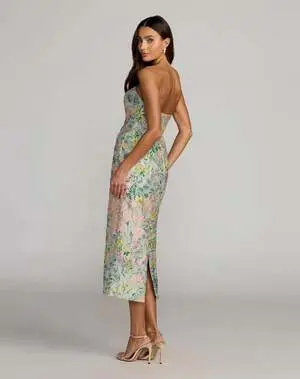 Mac Duggal Strapless Brocade Midi Dress With Pockets - Pastel Multi