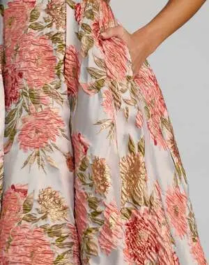 Mac Duggal Strapless Floral Brocade Ball Gown With Pockets