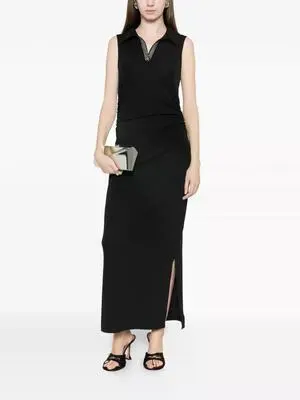 Liu Jo Crystal Embellished V-neck Midi Dress