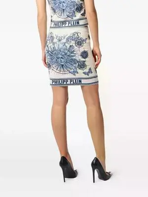 Philipp Plein Knitted Mini Skirt With Butterfly Motif - Neutrals