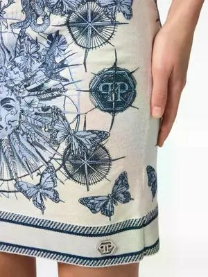 Philipp Plein Knitted Mini Skirt With Butterfly Motif - Neutrals