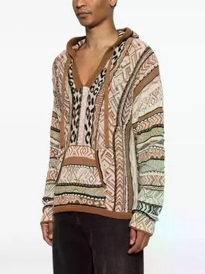 LANEUS Patterned Knitted Hoodie - Neutrals