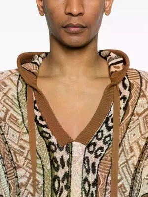 LANEUS Patterned Knitted Hoodie - Neutrals