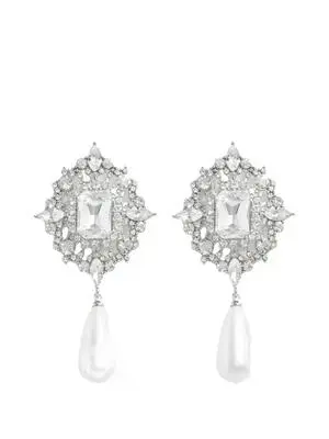 SELF-PORTRAIT Crystal Pearl Earrings - Silver
