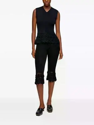 GANNI Crochet V-neck Top - Black