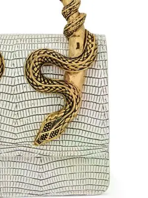 Roberto Cavalli Textured Tote Bag With Snake Handle - White