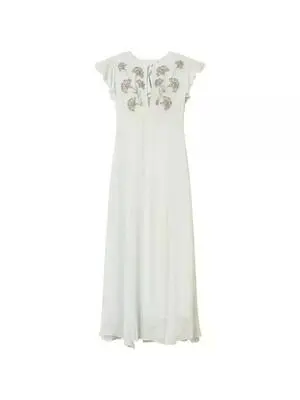 TWINSET Hand-embroidered Georgette Maxi Dress With Ruffled Sleeves