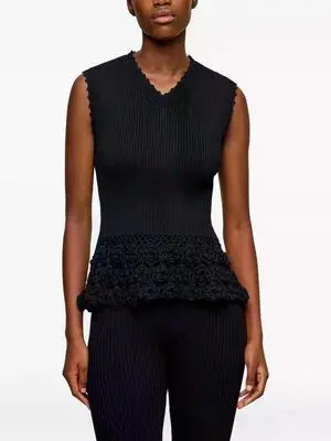 GANNI V-neck Crochet Trim Sleeveless Top - Black