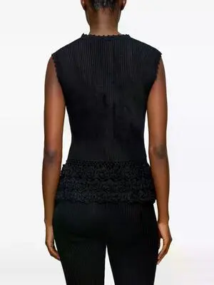 GANNI V-neck Crochet Trim Sleeveless Top - Black