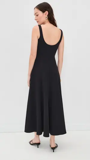 Vince Square Neck Sleeveless Seamed Midi Dress - Black