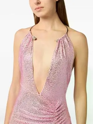 Philipp Plein Maxi Dress With Crystal Embellishments And Draped Neckline