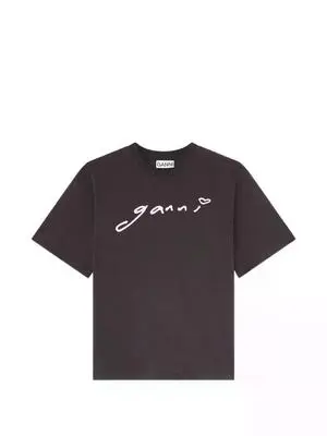 GANNI Oversized Embroidered Cotton T-shirt - Grey