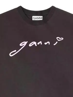 GANNI Oversized Embroidered Cotton T-shirt - Grey