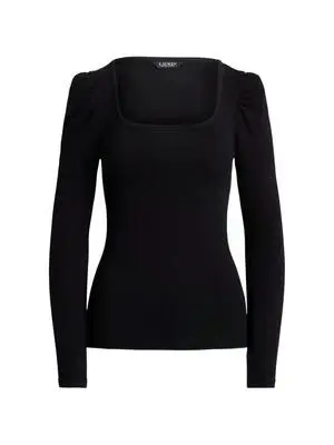 Ralph Lauren Square-neck Puff-sleeve Top - Black