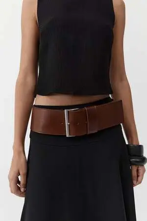 ST. AGNI Wide Classic Leather Belt - Chestnut