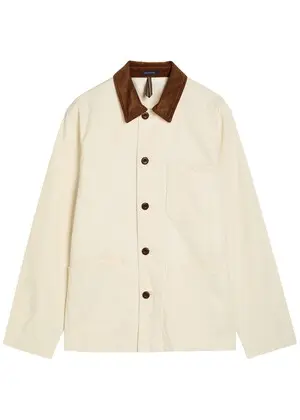 DRAKE'S Corduroy Collar Cotton-twill Overshirt - Ecru