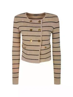Elisabetta Franchi Striped Button-fastening Cardigan - Neutrals