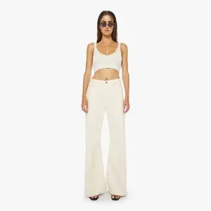 MOTHER Wide Leg Jeans With Curved Seam And Embossed Button Detail - White
