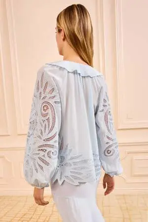 Ulla Johnson Adonis Silk Applique Blouse - Adriatic