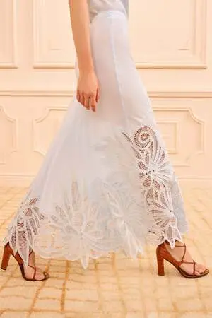 Ulla Johnson Oona Lace Applique Silk Midi Skirt - Adriatic