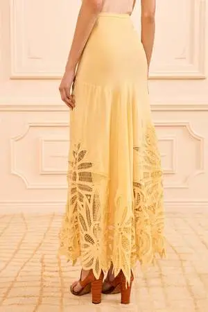 Ulla Johnson Oona Lace Appliqué Midi Skirt - Dandelion