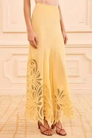 Ulla Johnson Oona Lace Appliqué Midi Skirt - Dandelion