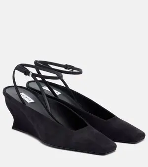 Alaïa Wave Suede Wedges - Black