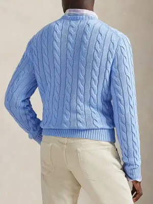 Polo Ralph Lauren Cable Knit Crewneck Sweater With Logo - Blue
