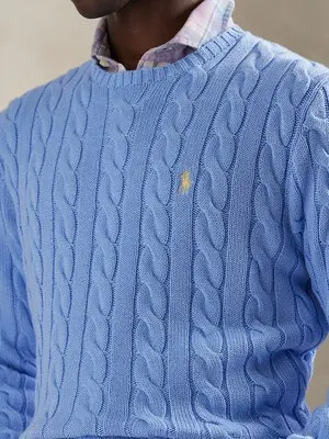 Polo Ralph Lauren Cable Knit Crewneck Sweater With Logo - Blue