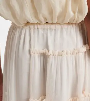 Dries Van Noten Ruffled Asymmetric Silk Maxi Skirt - White