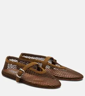 Alaïa Suede-trimmed Fishnet Ballet Flats - Brown