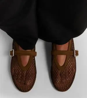 Alaïa Suede-trimmed Fishnet Ballet Flats - Brown