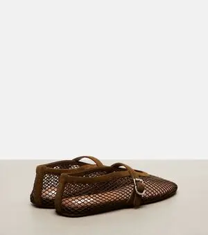 Alaïa Suede-trimmed Fishnet Ballet Flats - Brown