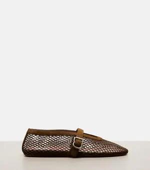 Alaïa Suede-trimmed Fishnet Ballet Flats - Brown