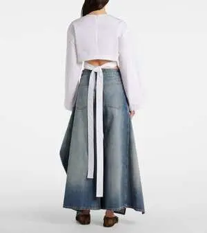 Alaïa Ruffled Wide-leg Jeans - Blue