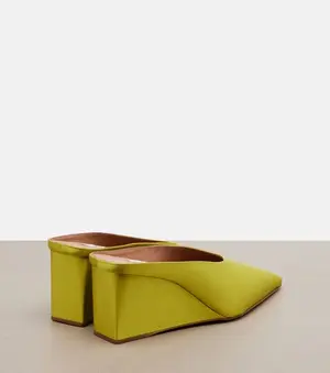 Alaïa Cube Satin Wedge Mules - Green