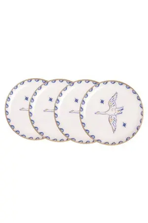 ZSA ZSA ZSU Agra Bird Patterned Round Metal Decorative Tray Set Of 4 - White