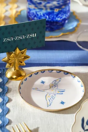 ZSA ZSA ZSU Agra Bird Patterned Round Metal Decorative Tray Set Of 4