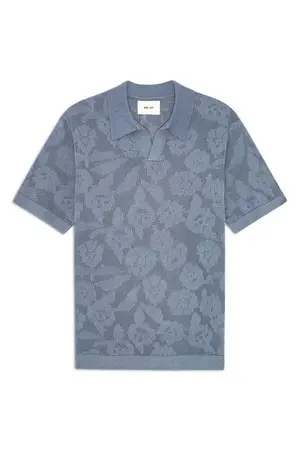 Nn07 Ryan Floral Pointelle Jersey Polo - Stone Blue
