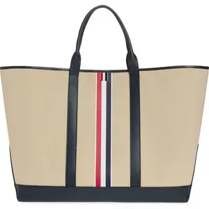 Thom Browne Canvas And Leather Tool Tote - Navy