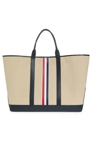 Thom Browne Canvas And Leather Tool Tote - Navy