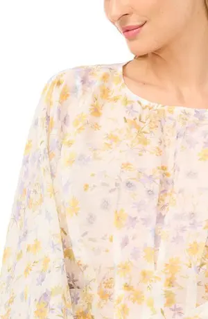 Halogen Ditsy Daisy Print Pleat Waist Top