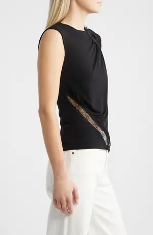 Mango Lace Panel Ruched Top
